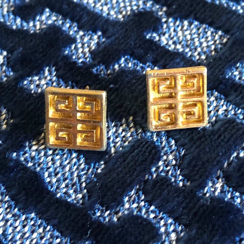 Vintage Givenchy Signed Pierced Logo Earrings - Gem